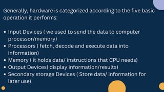ICT - LESSON 1: Computer Hardware concept | PDF