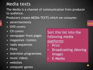 AS Media Lesson 1 - Introduction to AS Media Studies | PPTX