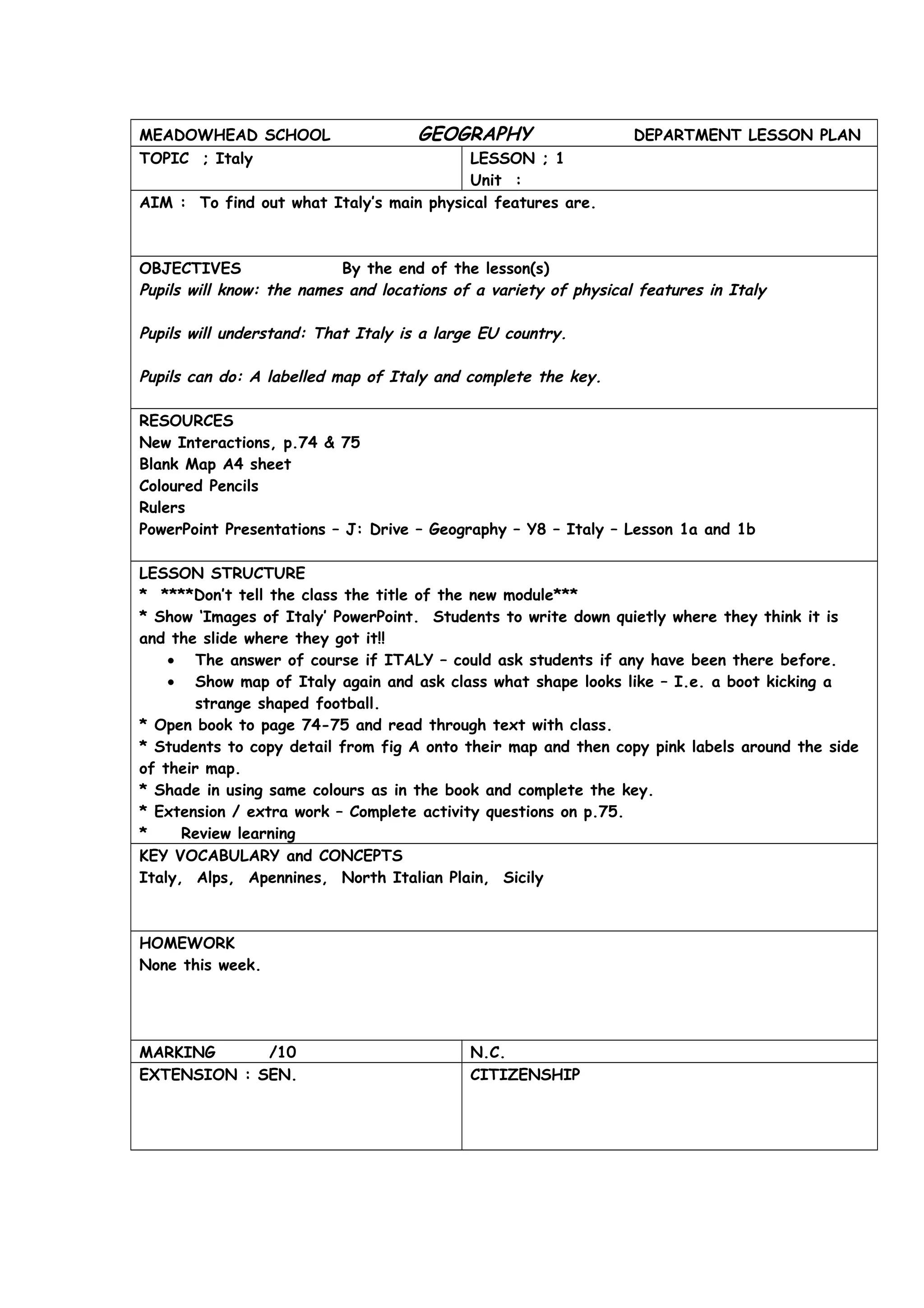 Lesson 1 Italy | DOC