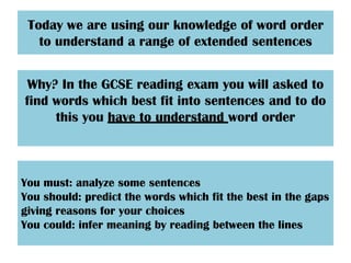 Lesson 1. knowledge of word order | PPTX