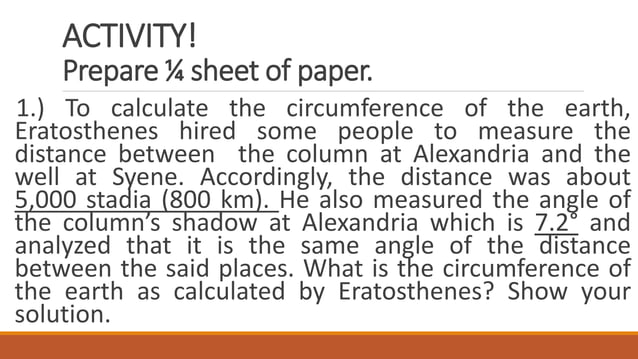 Lesson 1 - Models of the Earth and Eratosthenes calculation of the ...