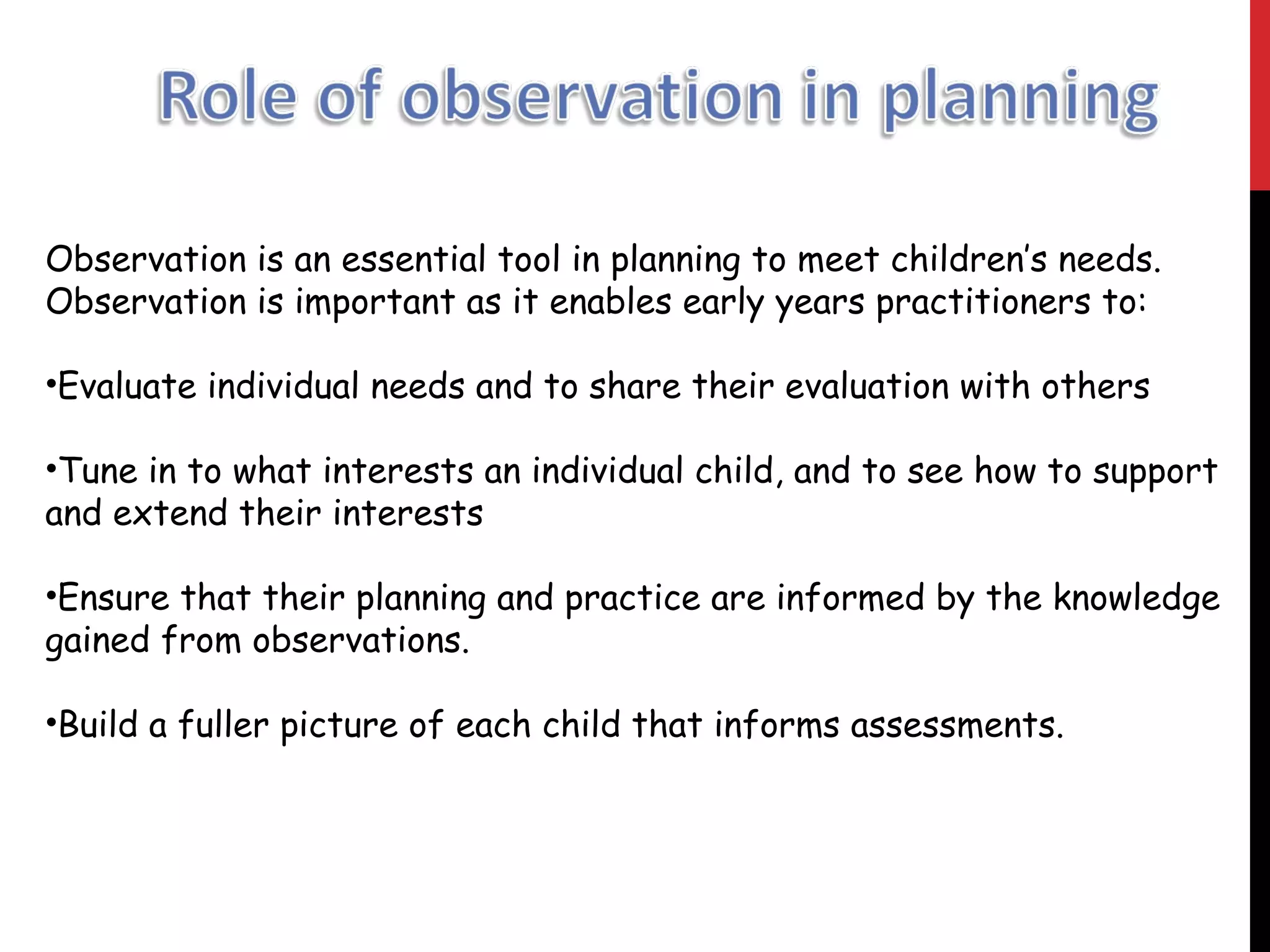 Observation, Assessment and Planning in Early Years | PPT