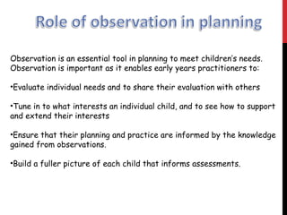 Observation, Assessment and Planning in Early Years | PPT
