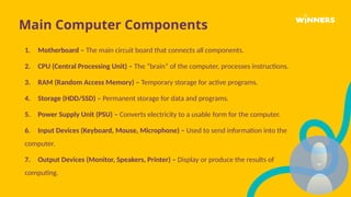 Lesson 1 - Presentation - introduction to computer main components.pptx