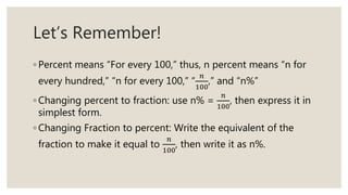 Lesson 1 - Quarter 3 (Percent in Relation to fraction, Ratio, and ...