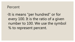 Lesson 1 - Quarter 3 (Percent in Relation to fraction, Ratio, and ...