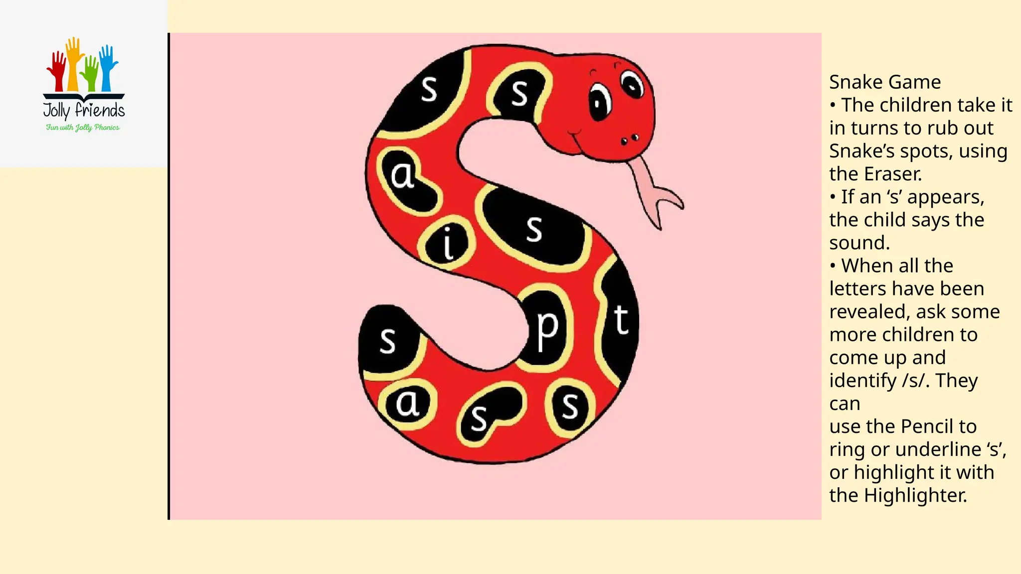 Lesson 1- S Jolly Phonics Lesson 1 - Sound S | PPTX