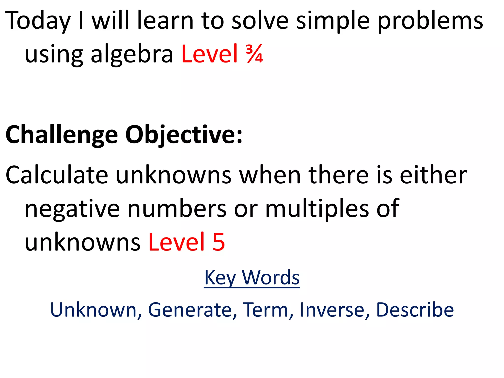 Lesson 1 solving problems using algebra | PPTX