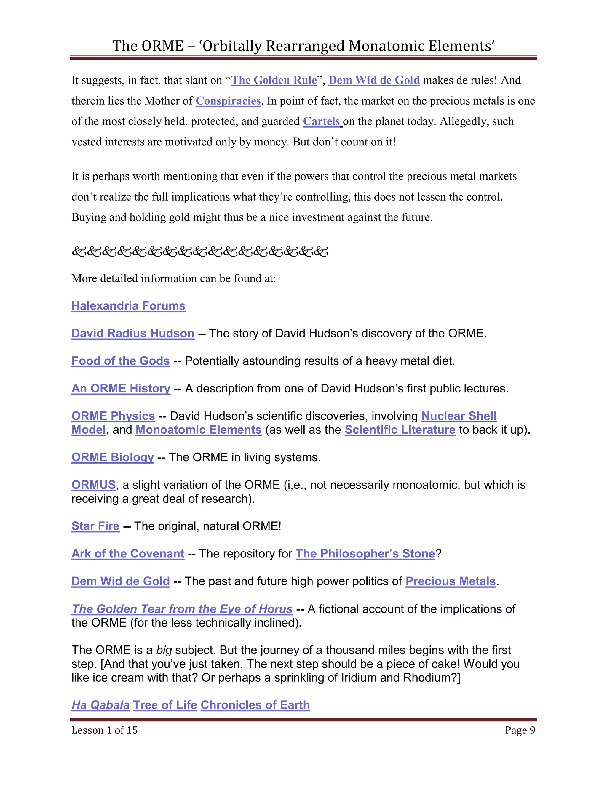 Lesson 1 Orbitally Re-Arranged Monoatomic Elements Explained | PDF