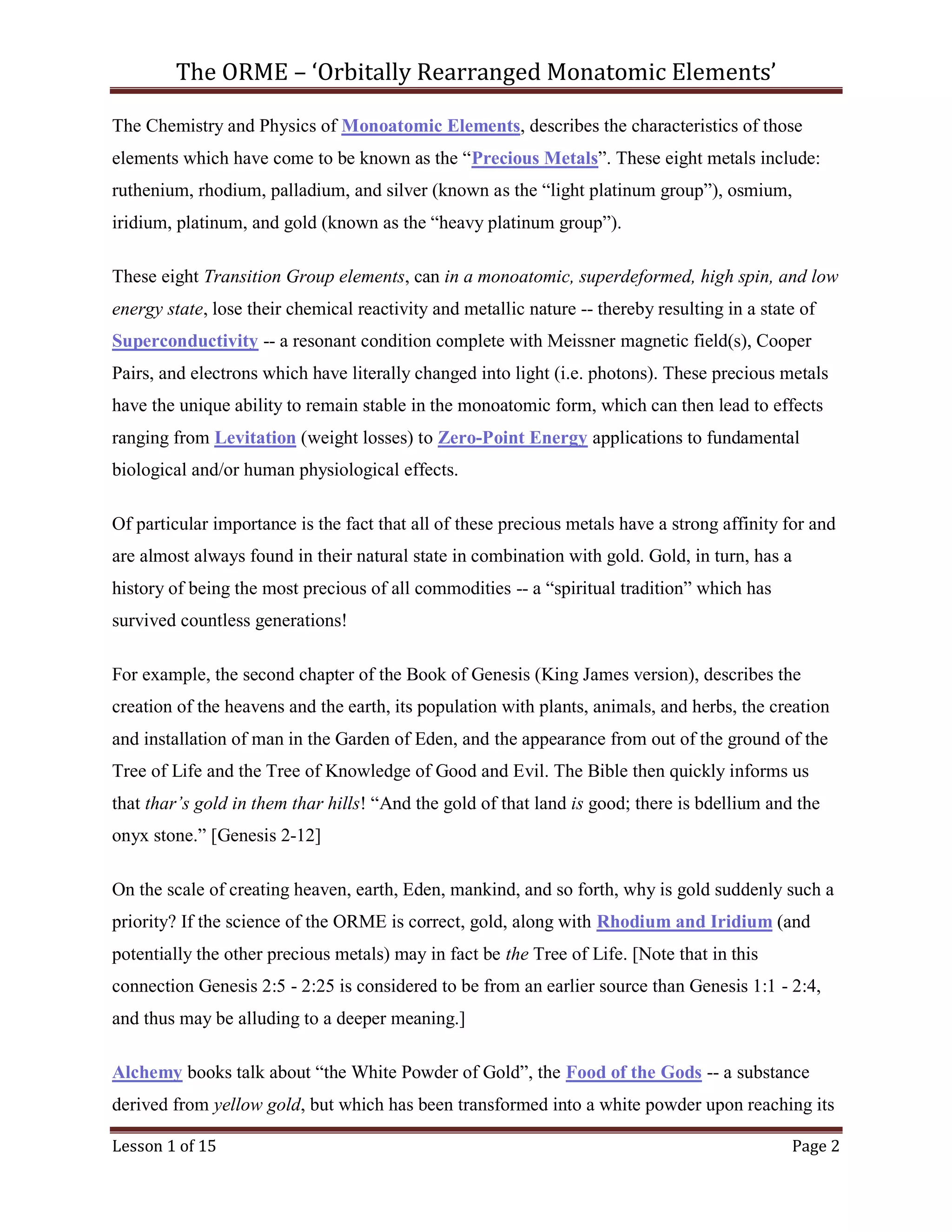 Lesson 1 Orbitally Re-Arranged Monoatomic Elements Explained | PDF