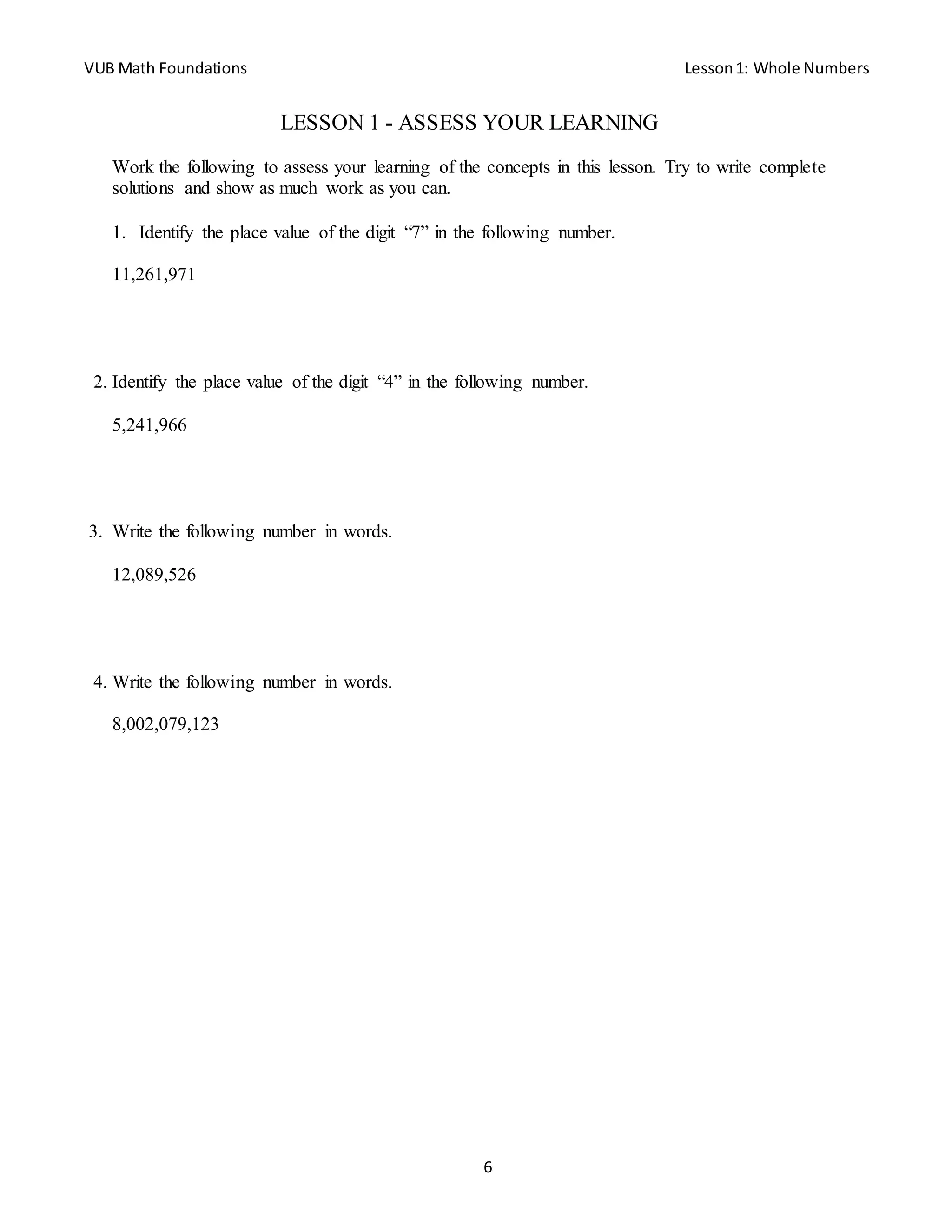 Lesson 1 Whole Numbers | DOCX