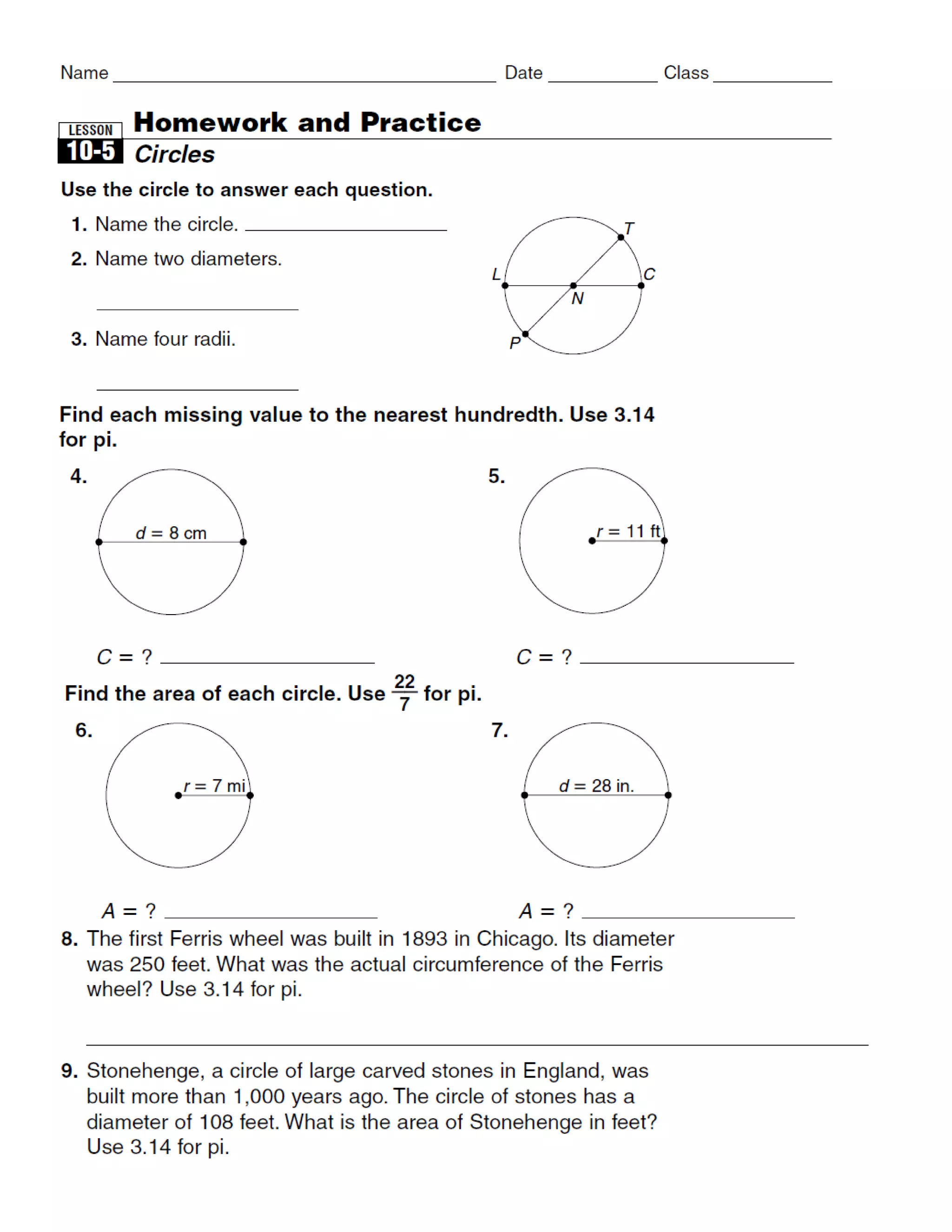 Lesson 10 5 circle homework & practice (review) | DOC