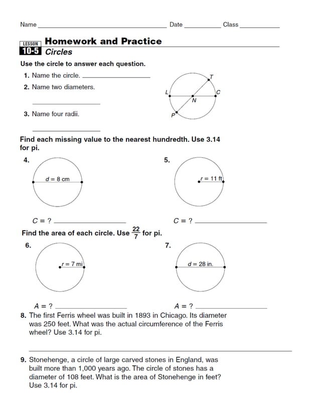 Lesson 10 5 circle homework & practice (review) | DOC