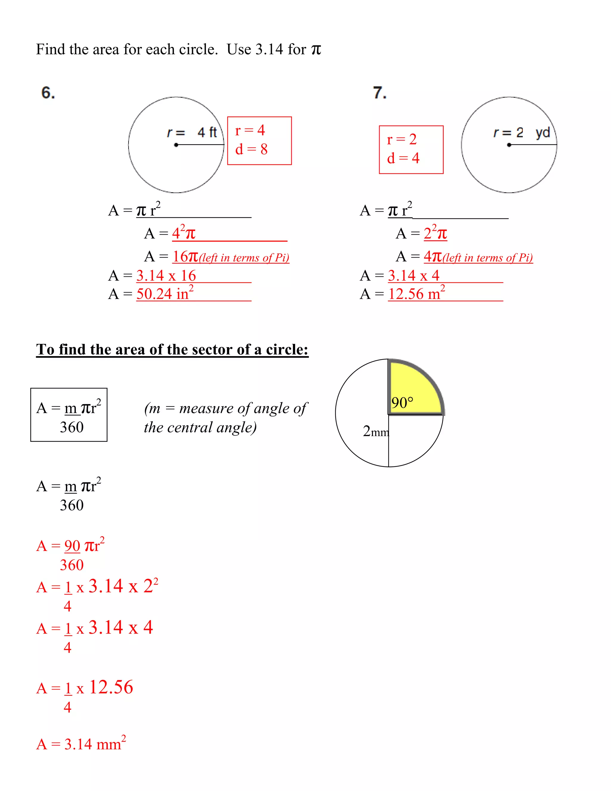 Lesson 10 5 circles area sector with answers | DOCX