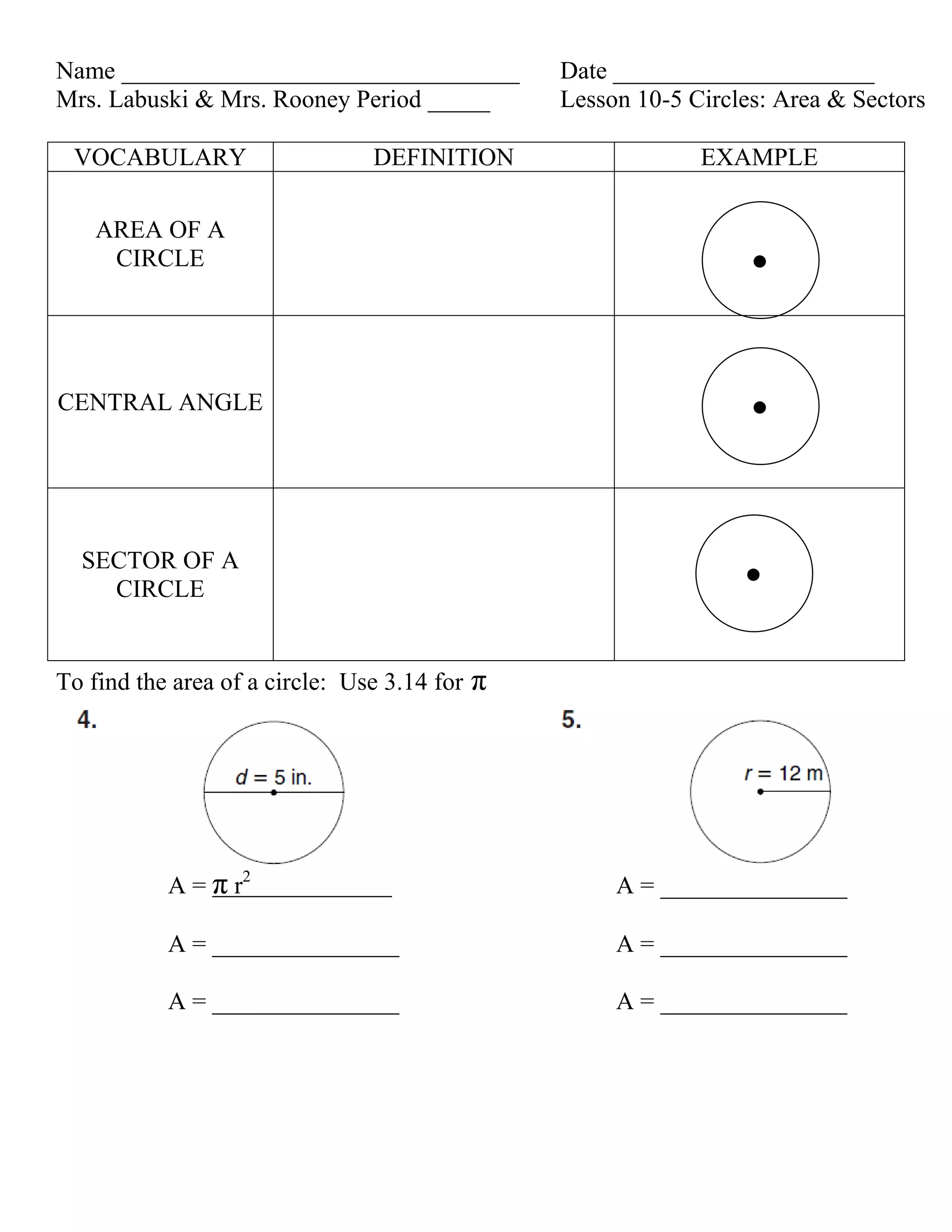 Lesson 10 5 circles area sector with answers | DOCX | Physics | Science