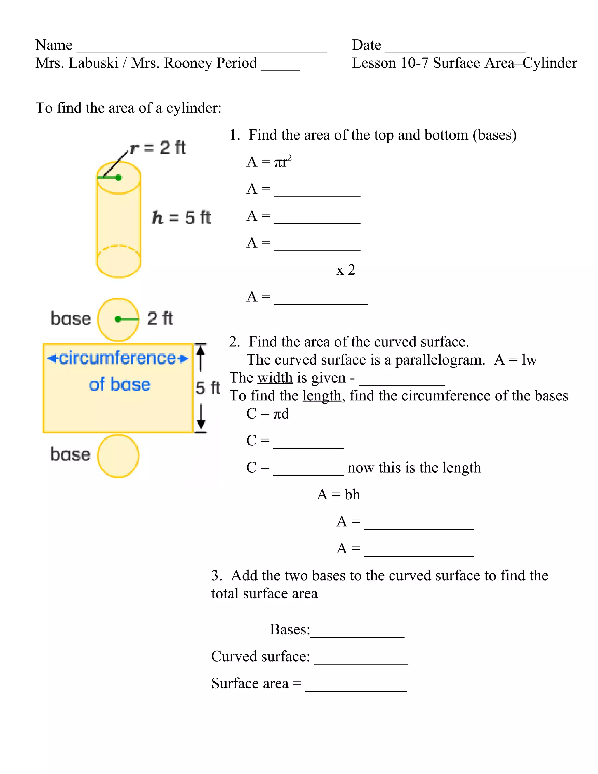 Lesson 10 7 surface area-cylinder | PDF