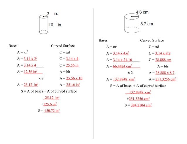 Lesson 10 7 surface area-cylinder | PDF