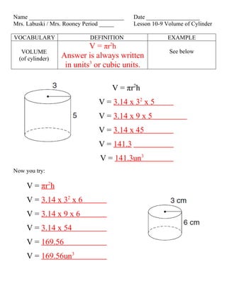 Lesson 10 9 volume of cylinder | DOC