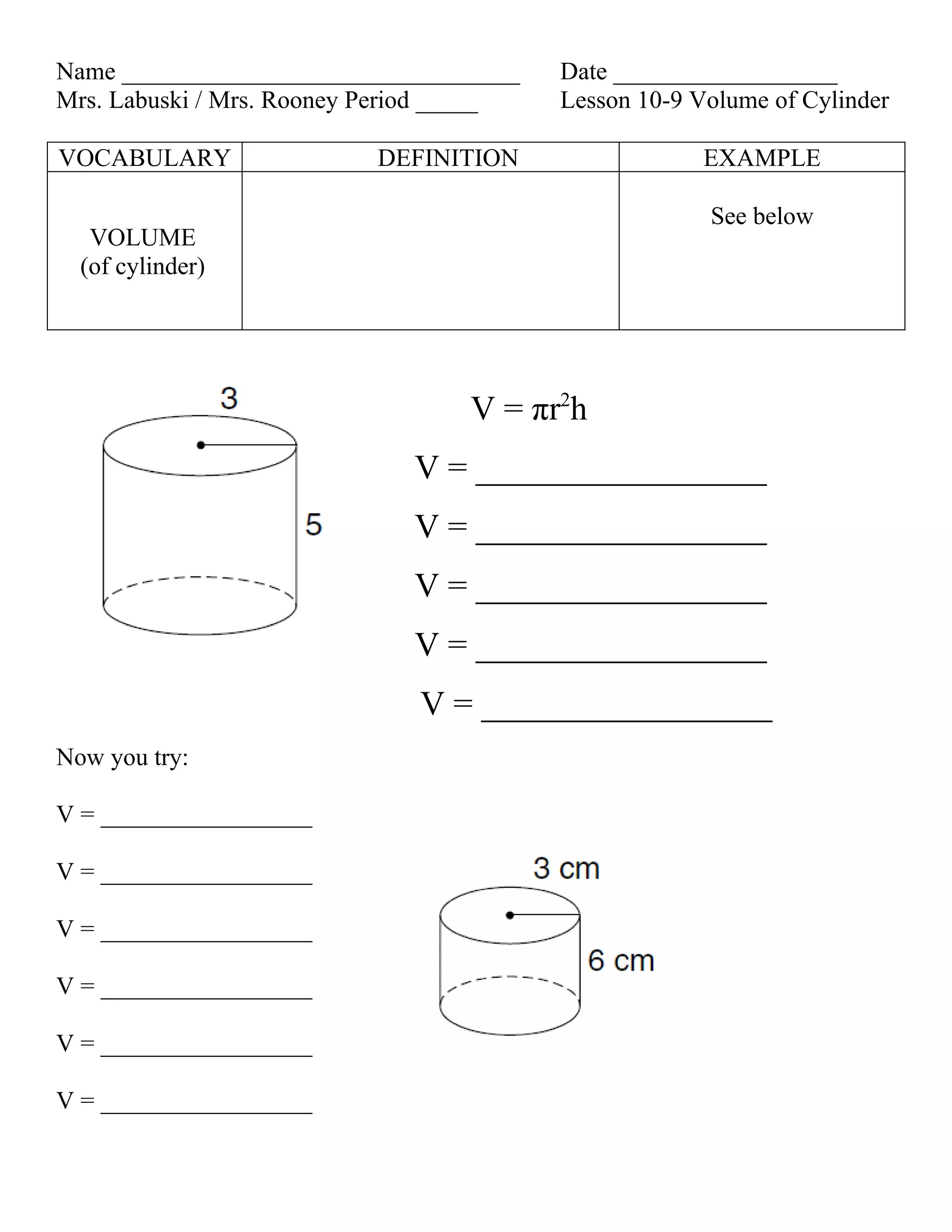Lesson 10 9 volume of cylinder | DOC