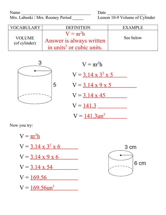 Lesson 10 9 volume of cylinder | DOC | Physics | Science
