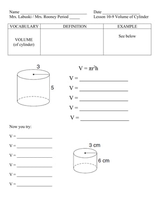 Lesson 10 9 volume of cylinder | DOC