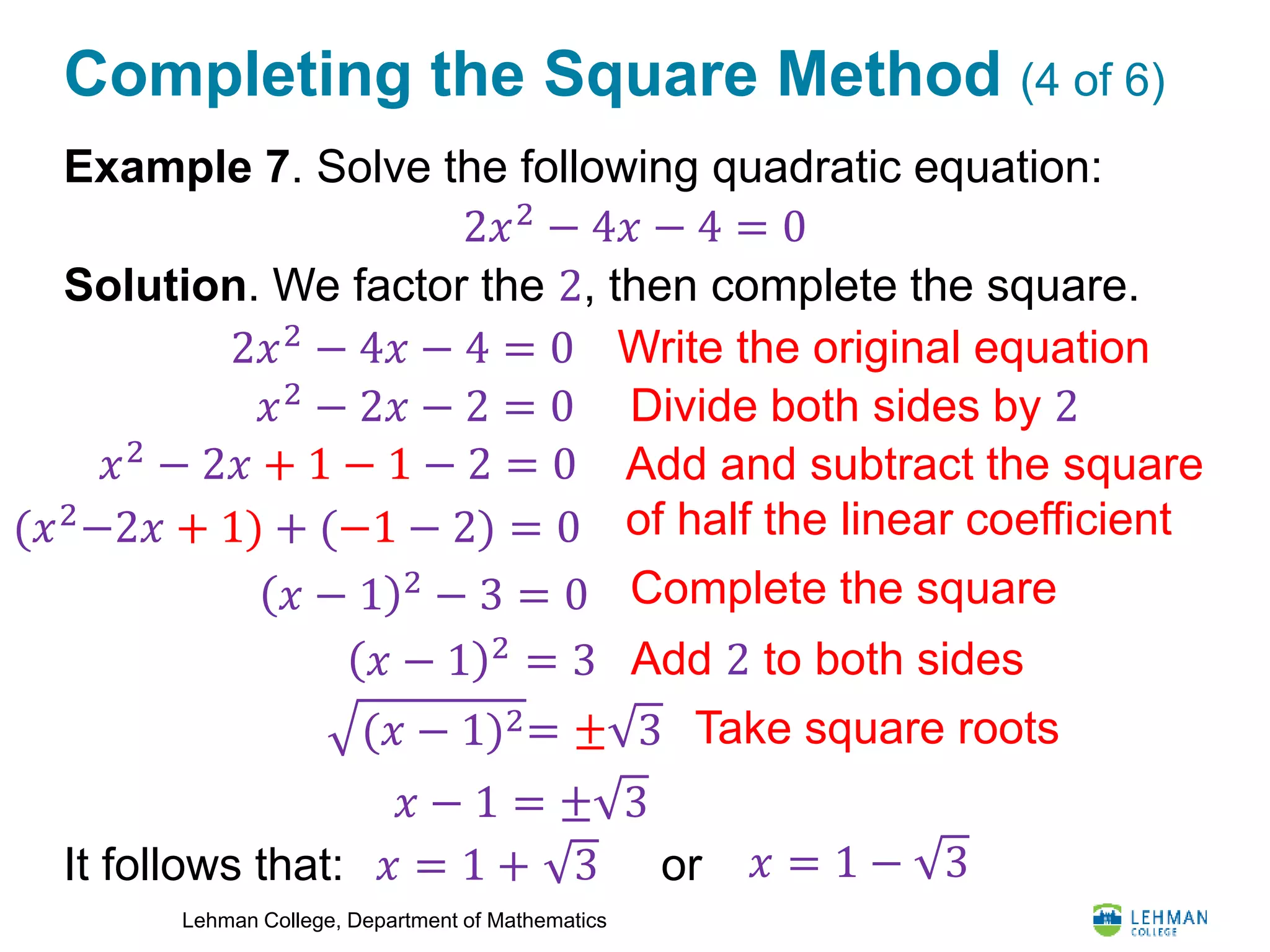 Lesson 10: Solving Quadratic Equations | PPT