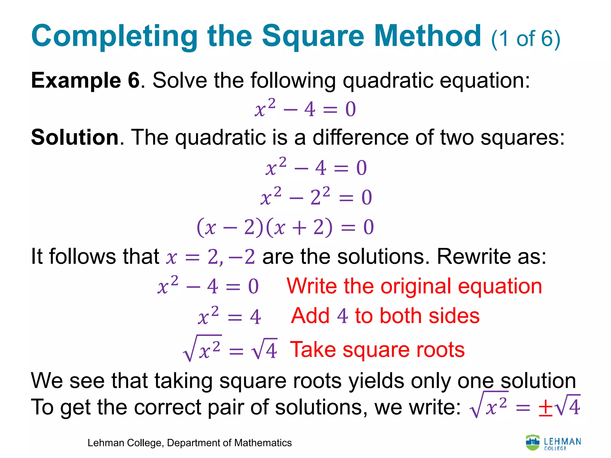 Lesson 10: Solving Quadratic Equations | PPT