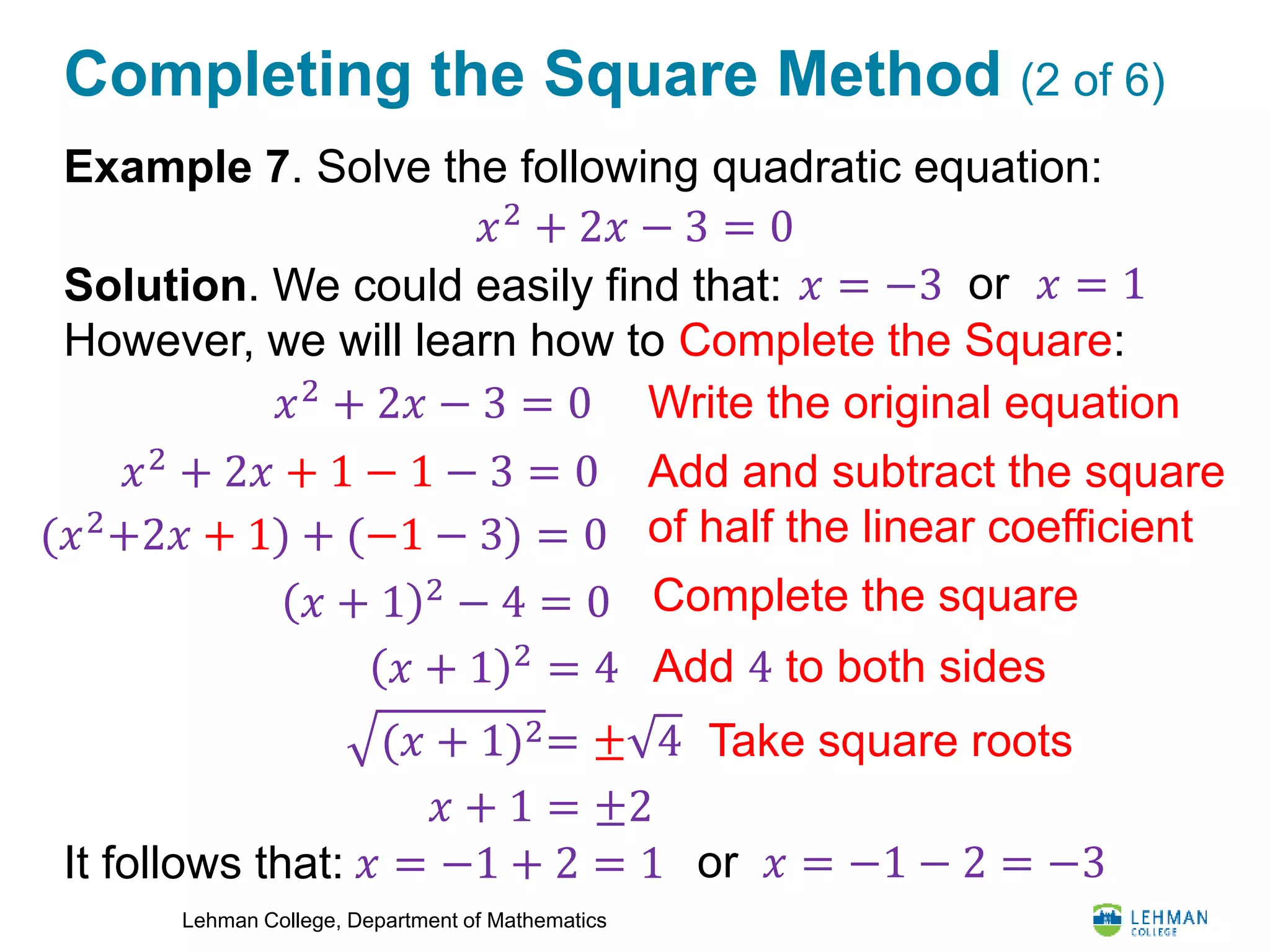 Lesson 10: Solving Quadratic Equations | PPT