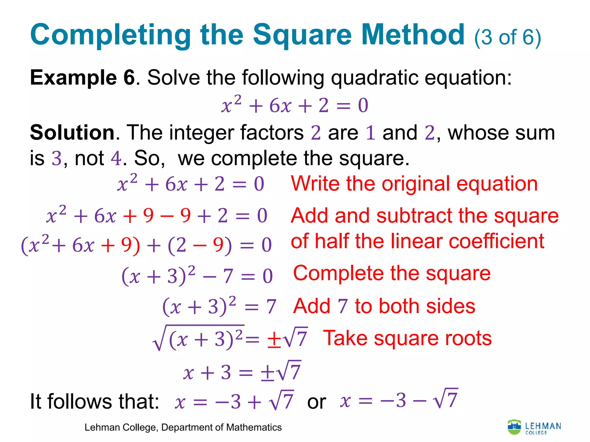 Lesson 10: Solving Quadratic Equations | PPTX