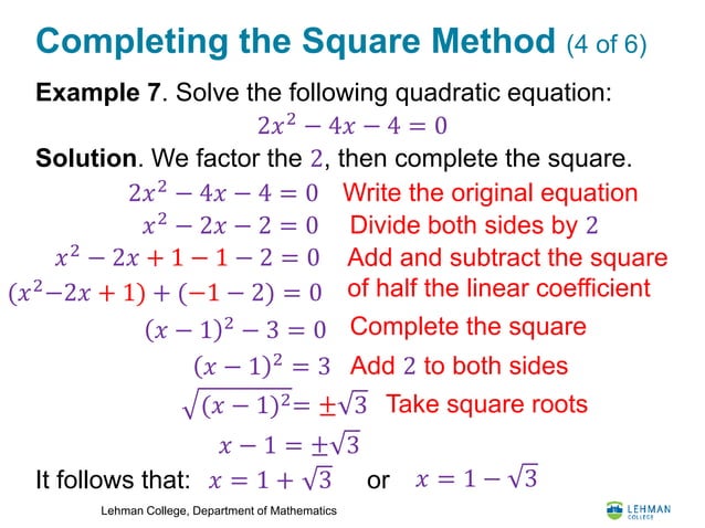 Lesson 10: Solving Quadratic Equations | PPT