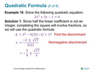 Lesson 10: Solving Quadratic Equations | PPT