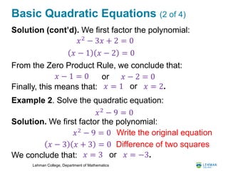 Lesson 10: Solving Quadratic Equations | PPT