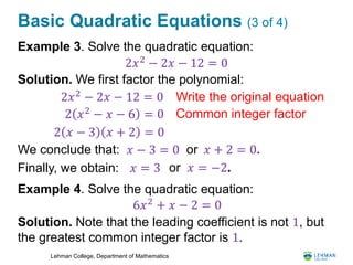 Lesson 10: Solving Quadratic Equations | PPT