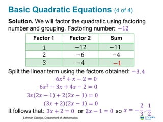 Lesson 10: Solving Quadratic Equations | PPT