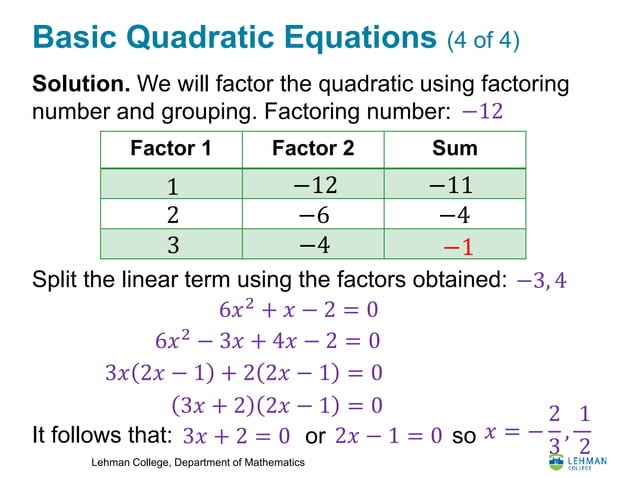 Lesson 10: Solving Quadratic Equations | PPT