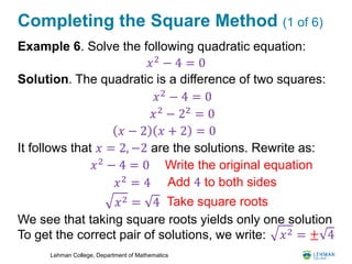 Lesson 10: Solving Quadratic Equations | PPT
