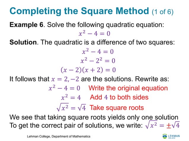 Lesson 10: Solving Quadratic Equations | PPT