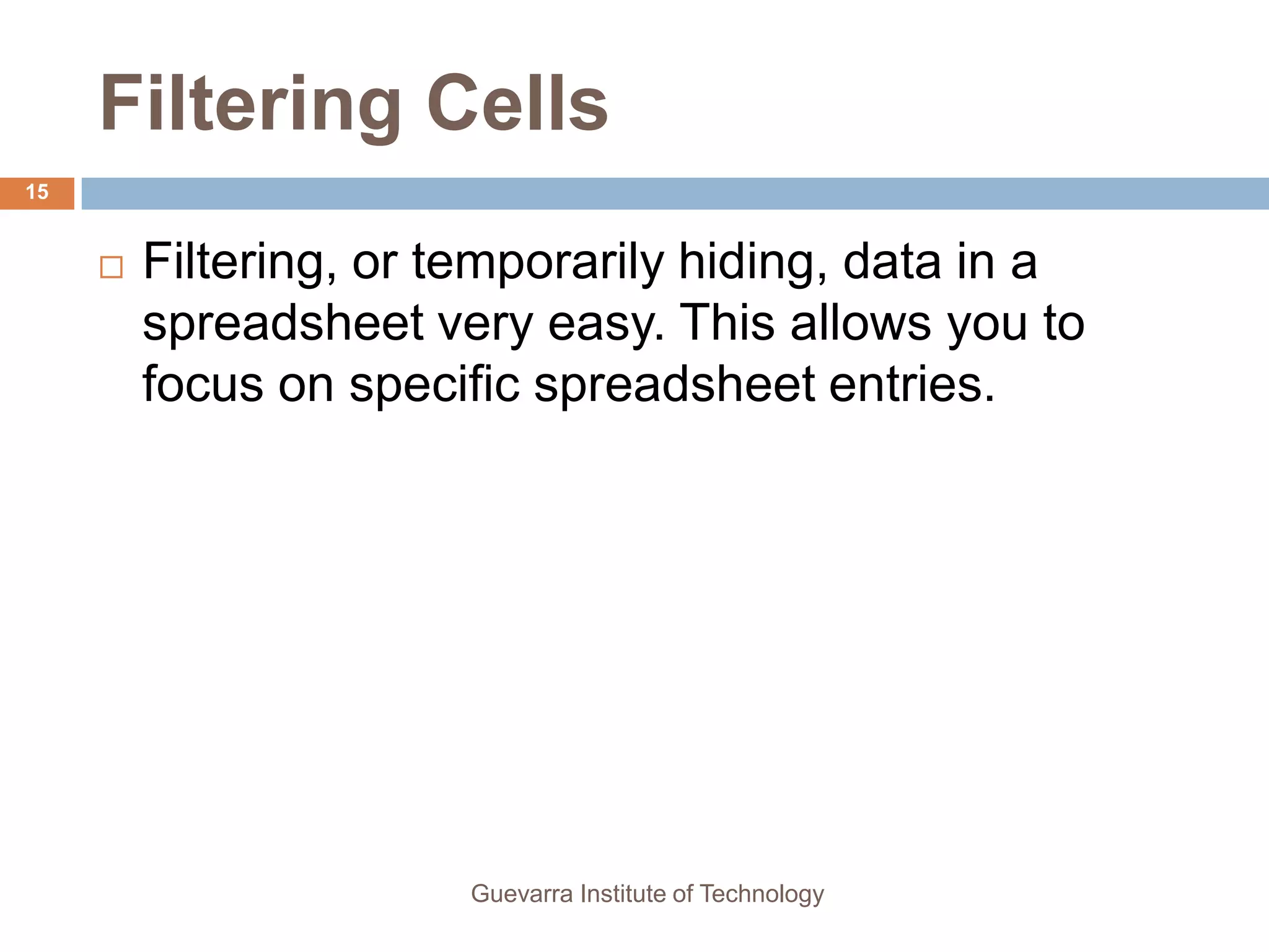 Lesson 10 - Sorting , Grouping and Filtering Cells | PPTX