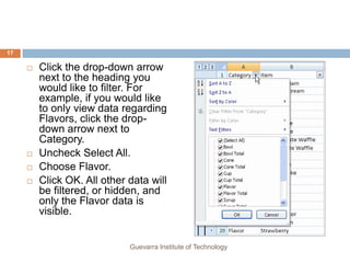 Lesson 10 - Sorting , Grouping and Filtering Cells | PPTX
