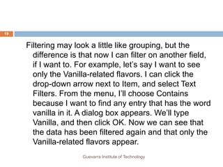 Lesson 10 - Sorting , Grouping and Filtering Cells | PPTX