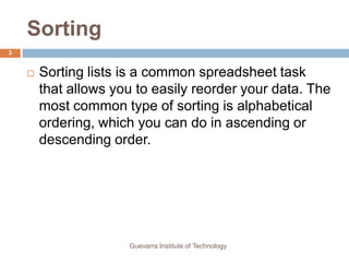 Lesson 10 - Sorting , Grouping and Filtering Cells | PPTX