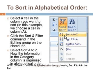 Lesson 10 - Sorting , Grouping and Filtering Cells | PPTX