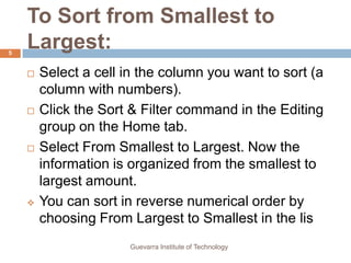 Lesson 10 - Sorting , Grouping and Filtering Cells | PPTX
