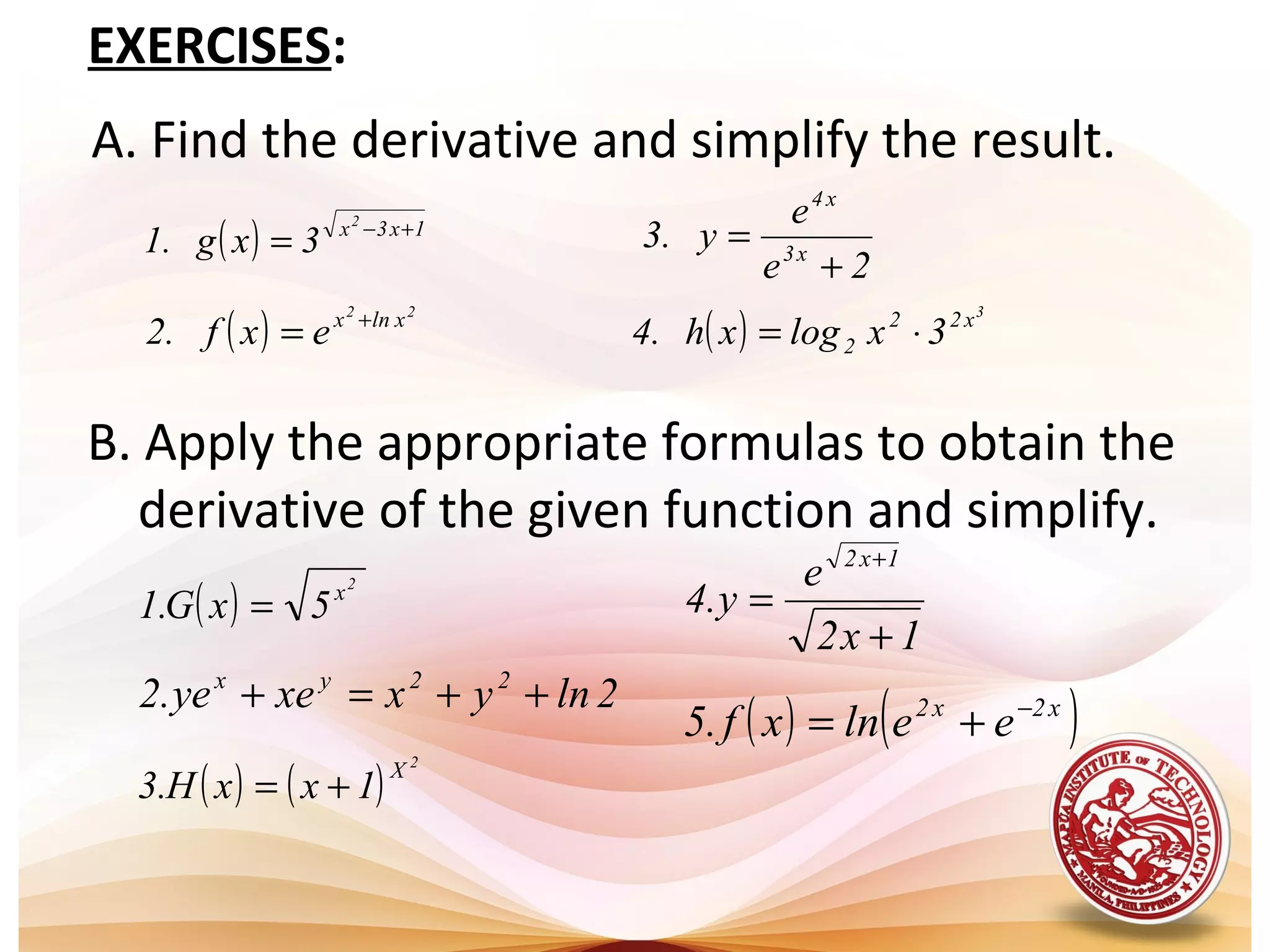Lesson 10 derivative of exponential functions | PPT