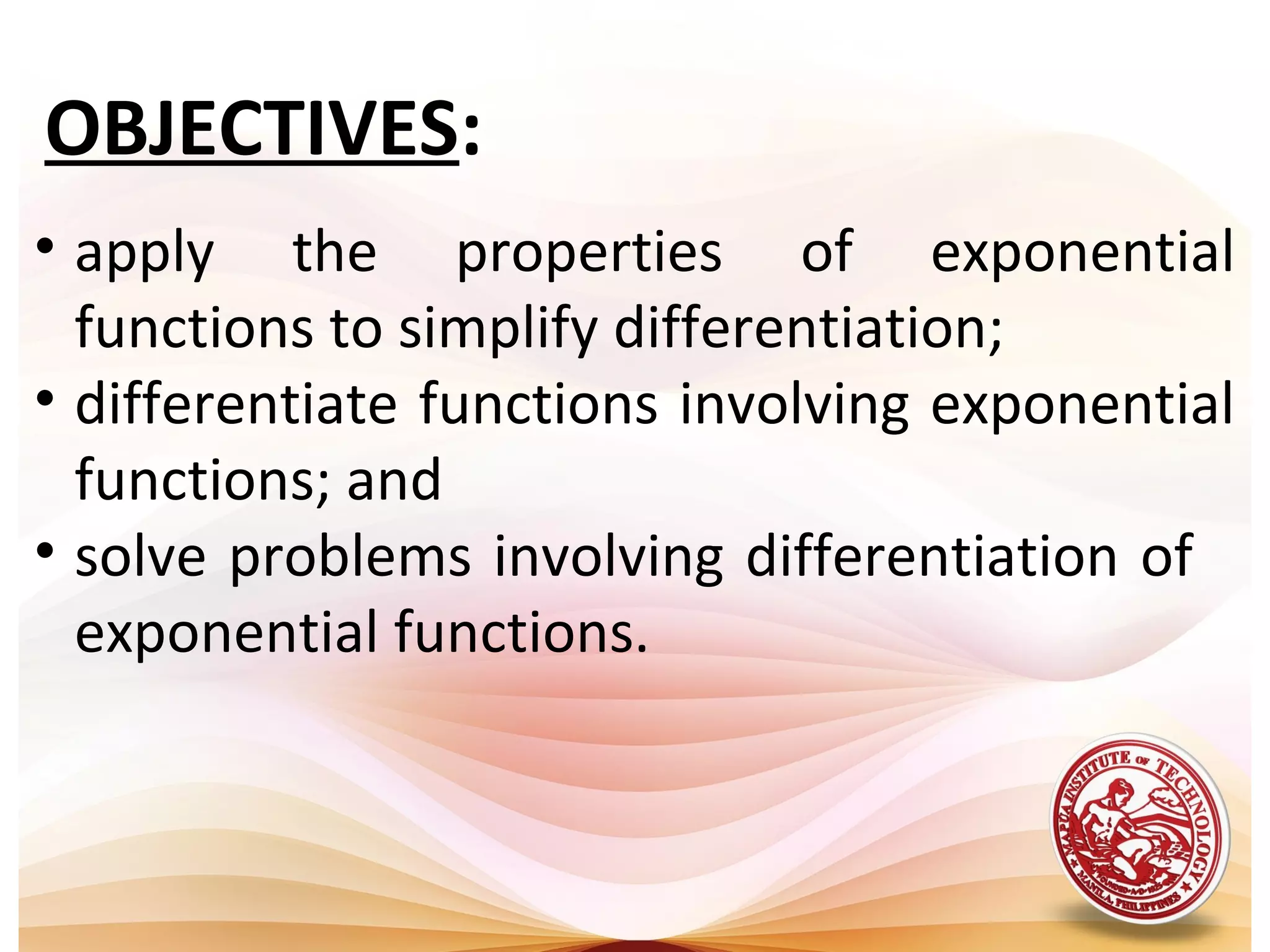 Lesson 10 derivative of exponential functions | PPT