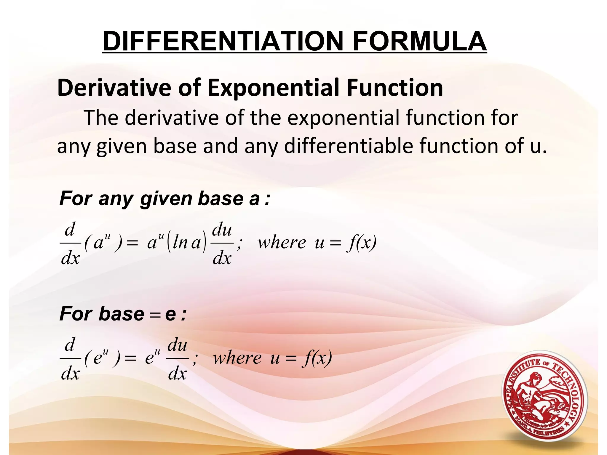 Lesson 10 derivative of exponential functions | PPT