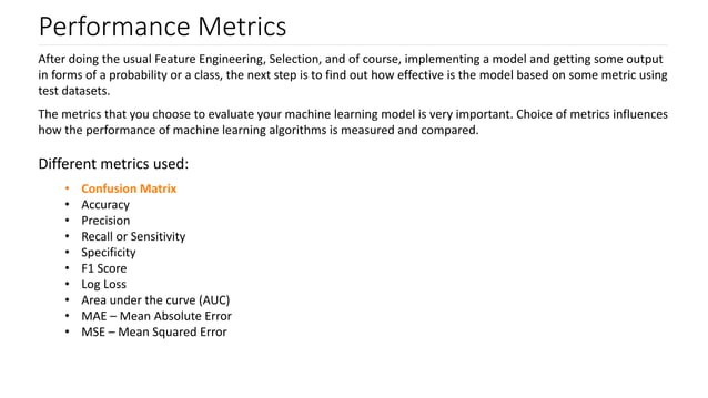 Performance Metrics for Machine Learning Algorithms | PDF