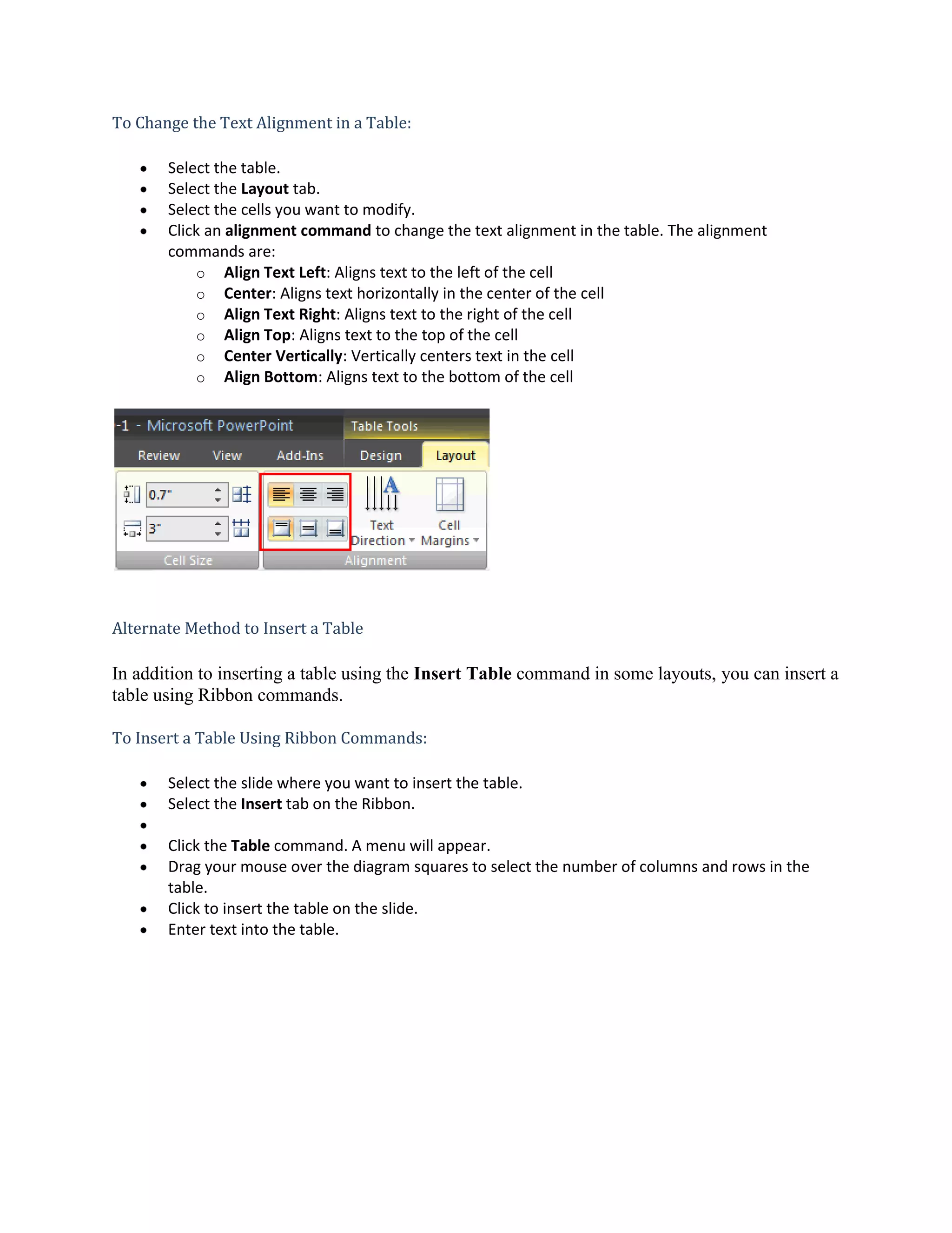 Powerpoint Lesson10 working with tables | DOCX