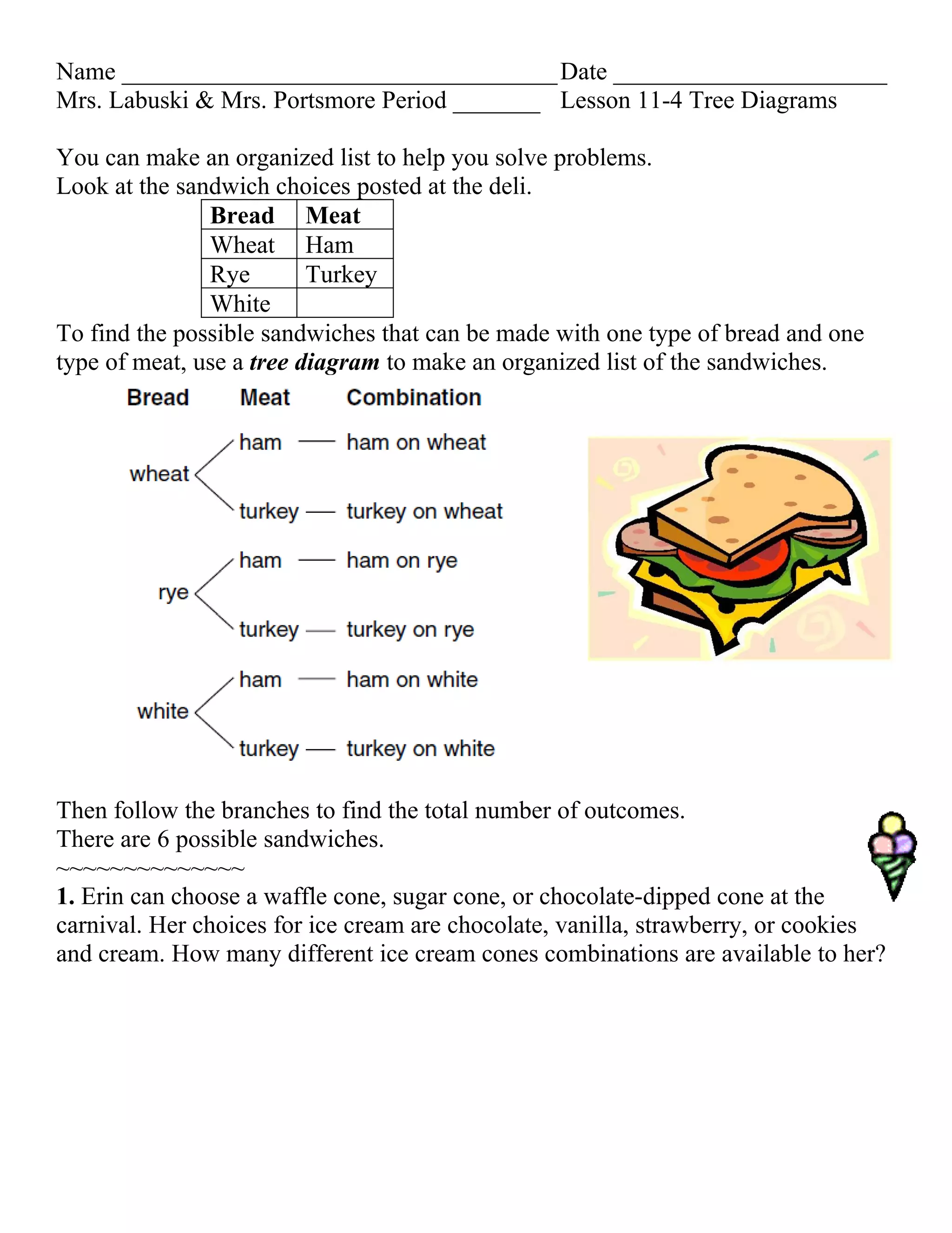 Lesson 11 4 tree diagrams | DOC