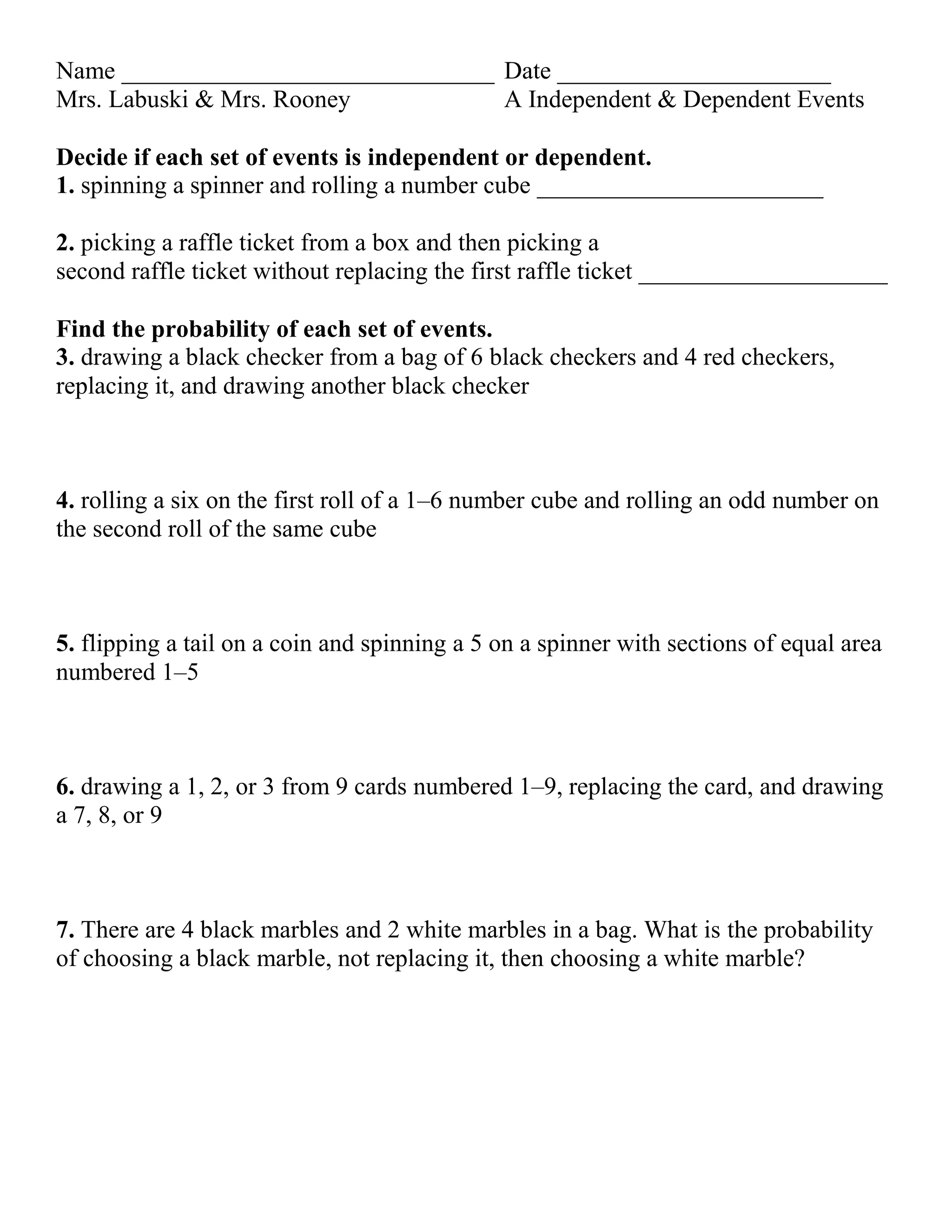 Lesson 11 5 b - a independent dependent events | PDF